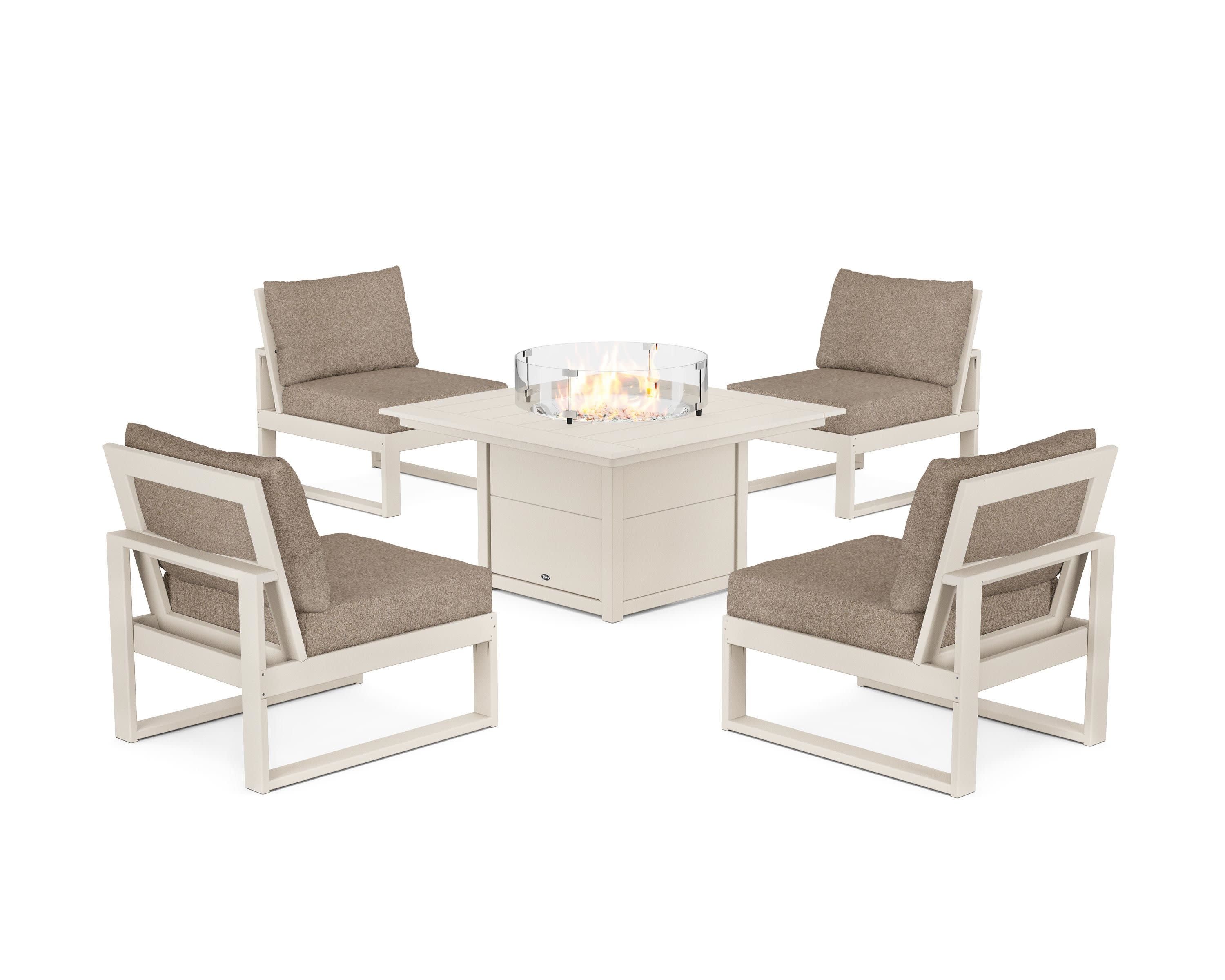 Eastport Modular 5-Piece Deep Seating Set with Square Fire Pit Table